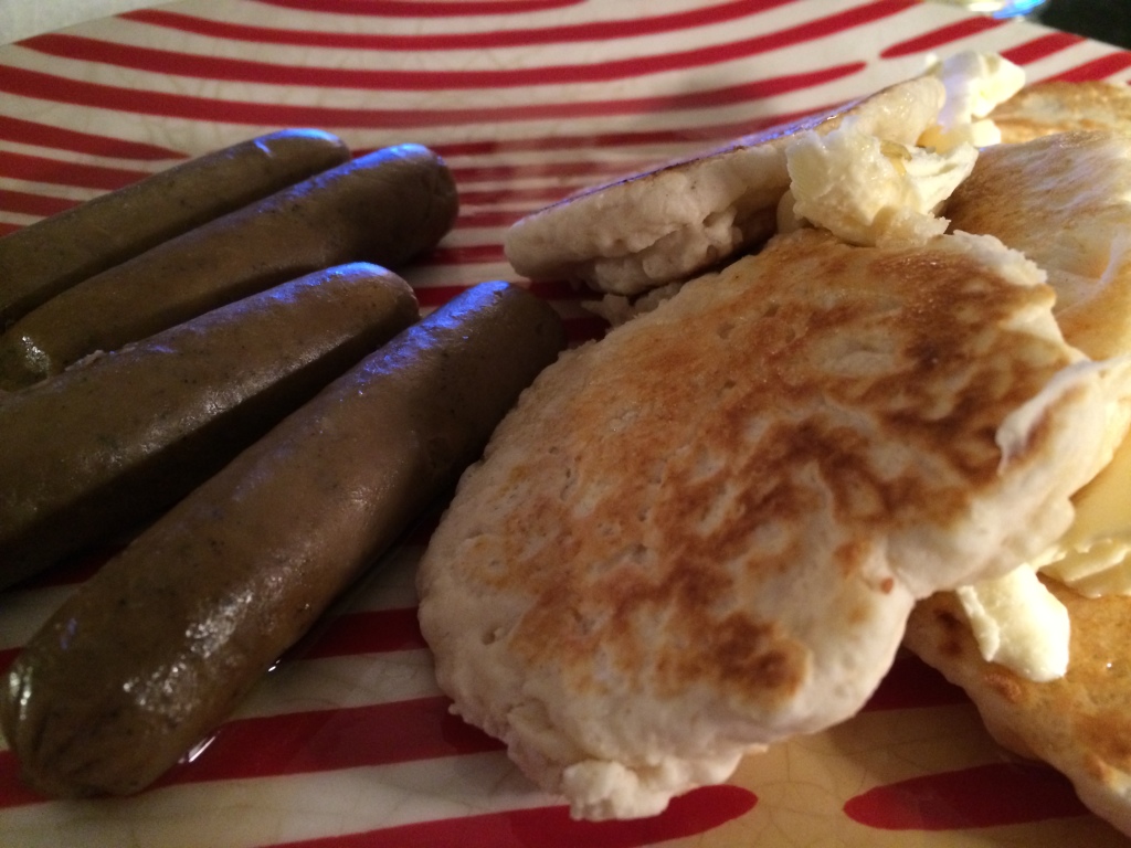 Shrove Tuesday Pancakes With Vegetarian Sausage.